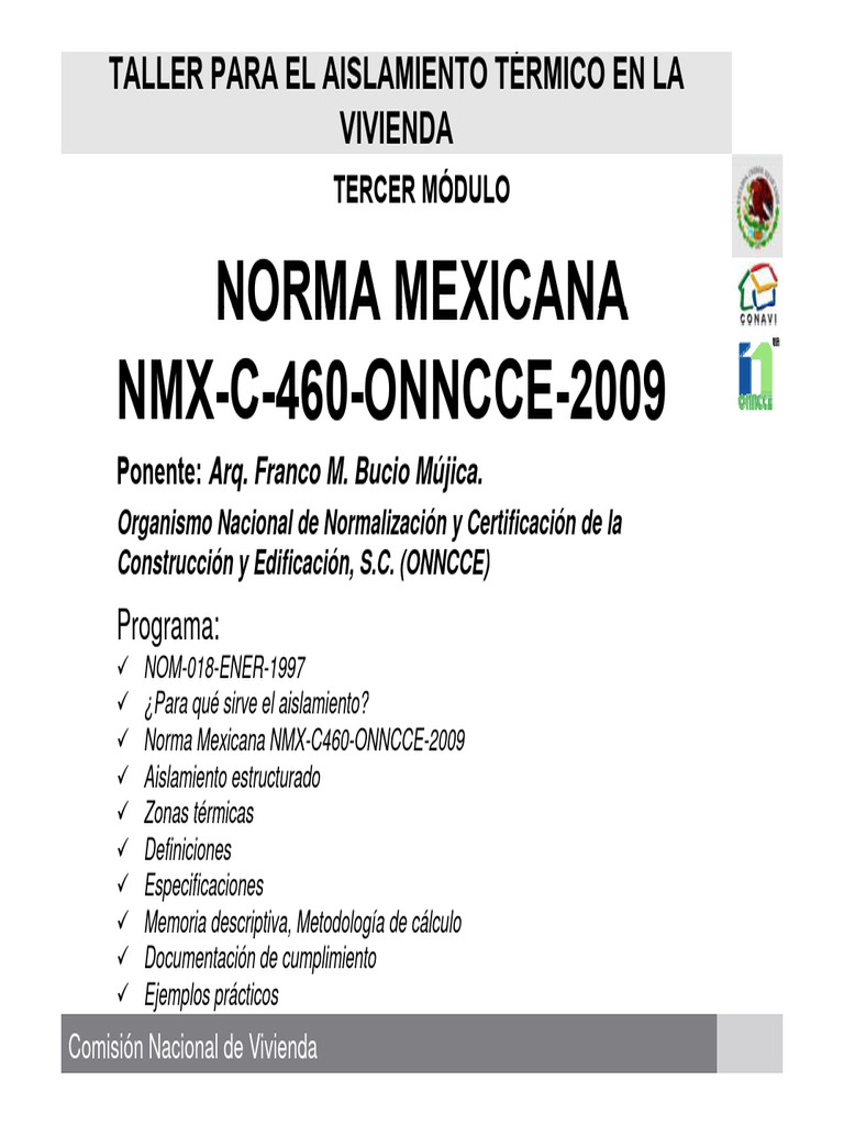 NMX C 460 Onncce 2009 | PDF | Aislamiento térmico | Fenómenos de transporte