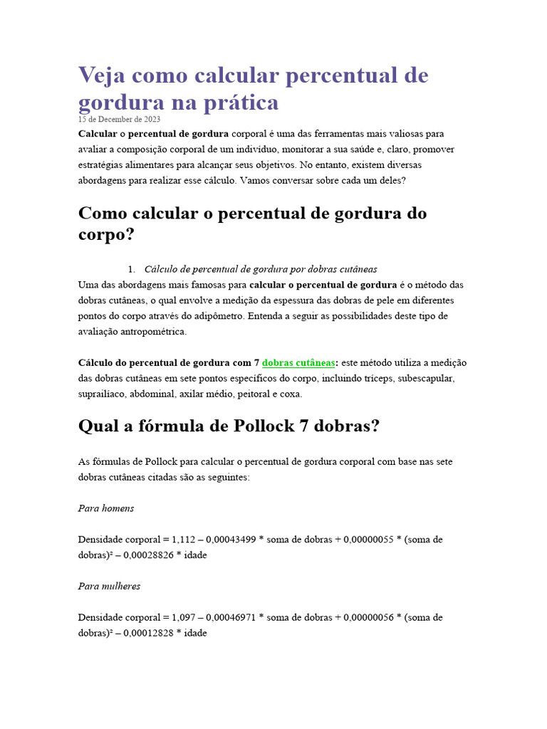 Percentual de Gordura Na Prática | PDF | Autoajuda | Estilo de vida