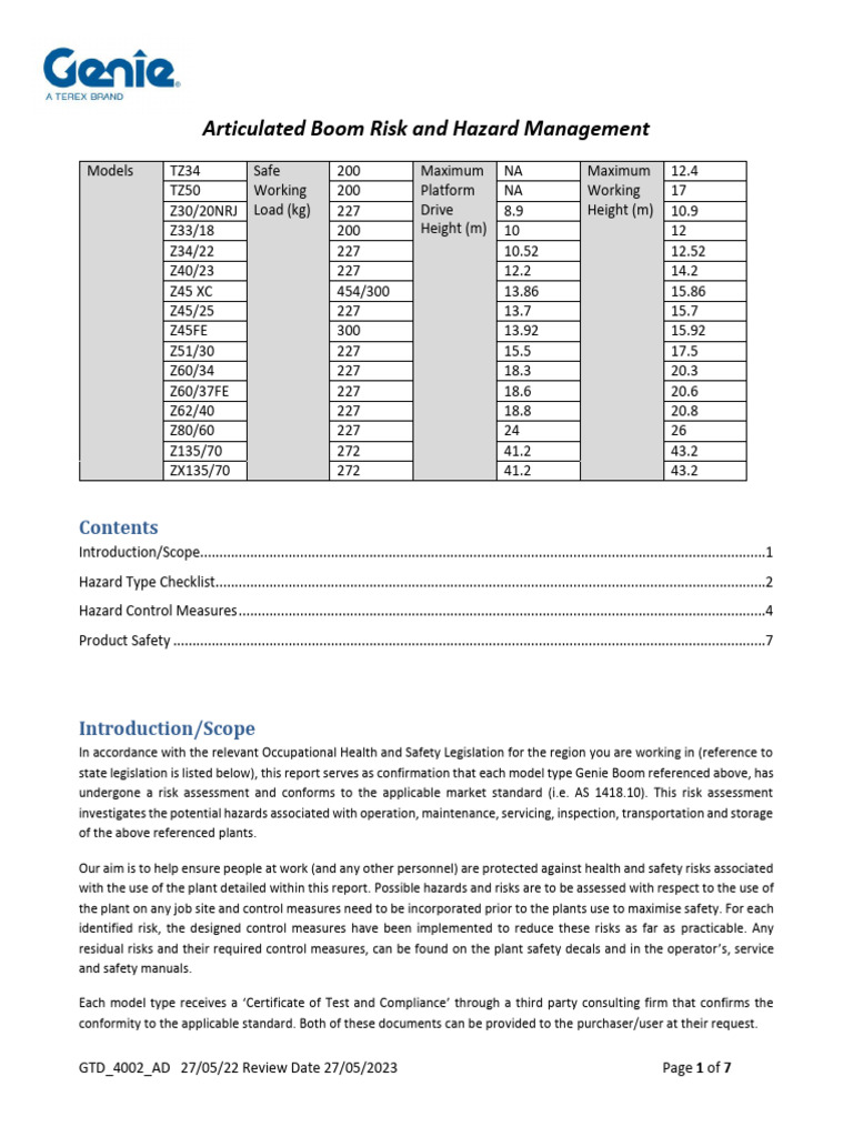 Articulated Boom Risk and Hazard Assessment | PDF | Risk | Hazards