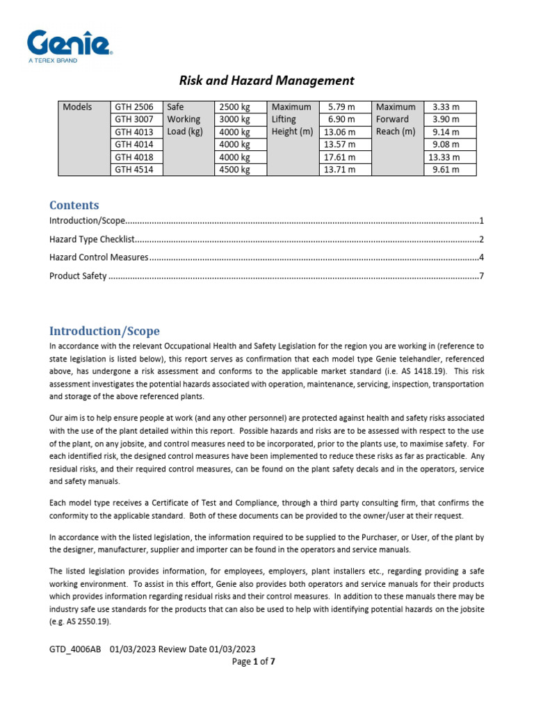 Telehandlers Risk and Hazard Assessment | PDF | Hazards | Risk