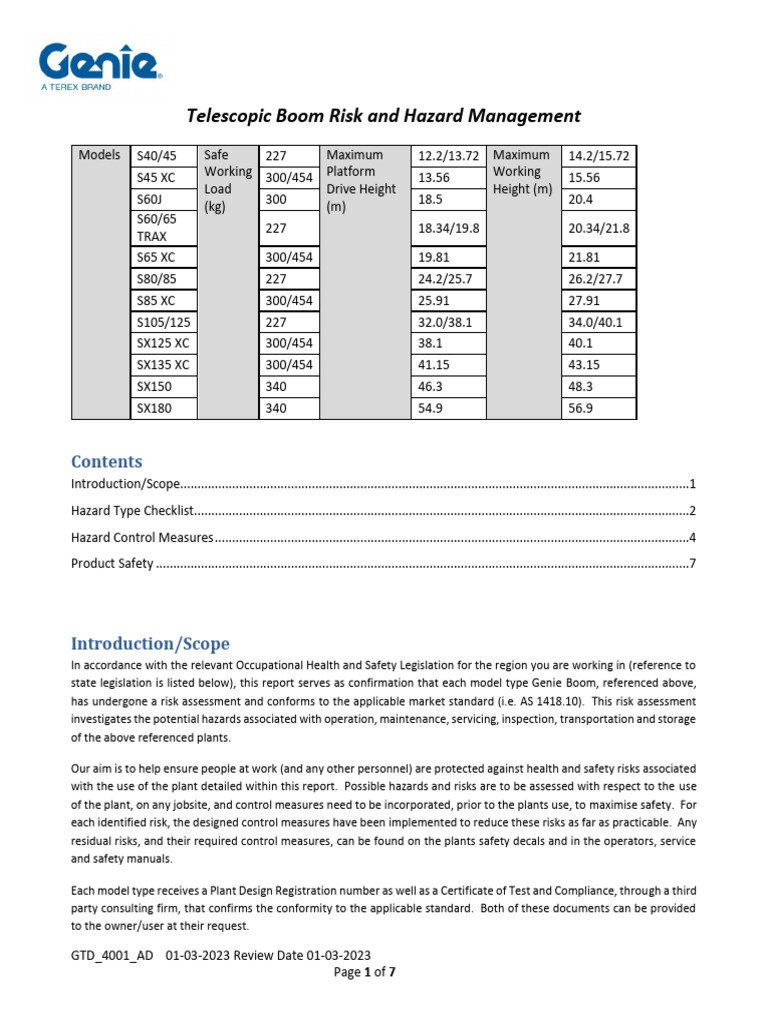 Telescopic Boom Risk and Hazard Assessment | PDF