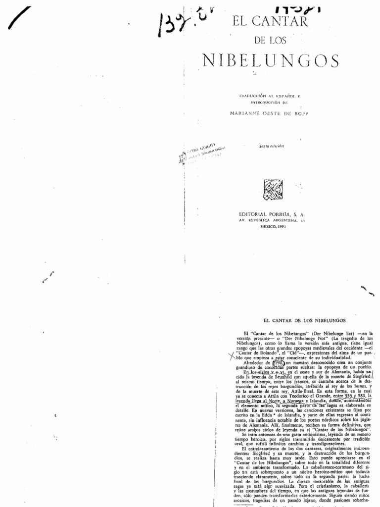 ANONIMO (1991) - El Cantar de Los Nibelungos. México D.F., Porrúa. | PDF ANONIMO (1991) - El Cantar de Los Nibelungos. México D.F., Porrúa. | PDF