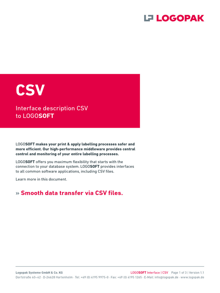 Factsheet Interface CSV EN V01 1 | PDF | Comma Separated Values | Databases