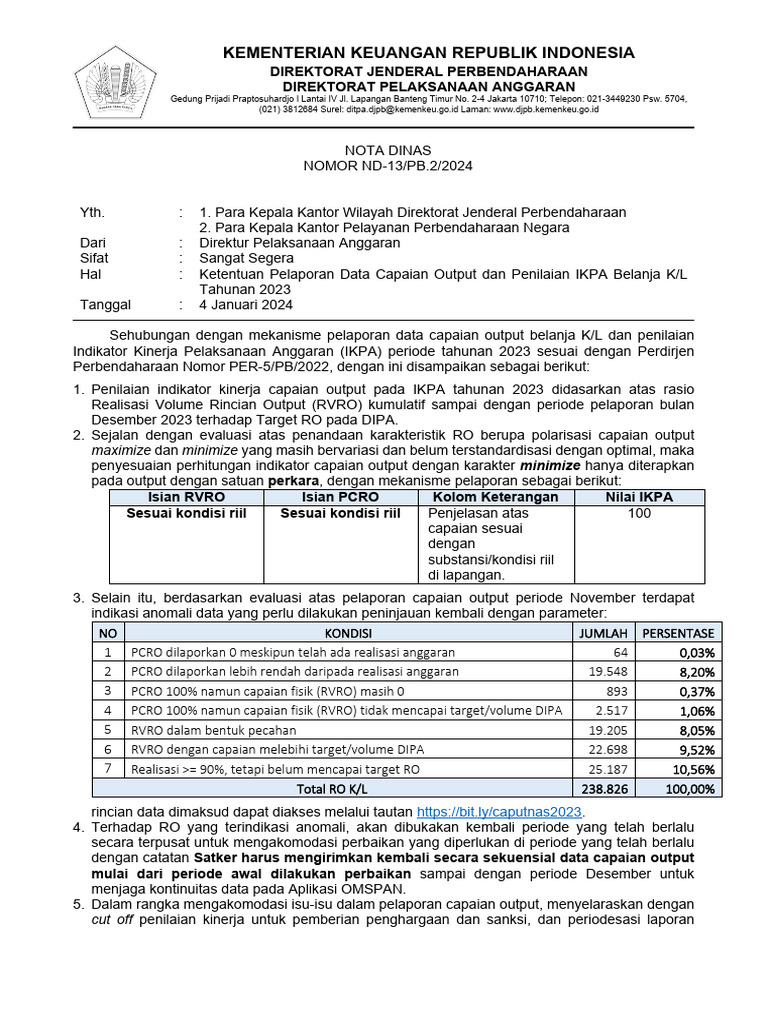 Ketentuan Pelaporan Data Capaian Output Dan Penilaian IKPA Belanja K-L ...