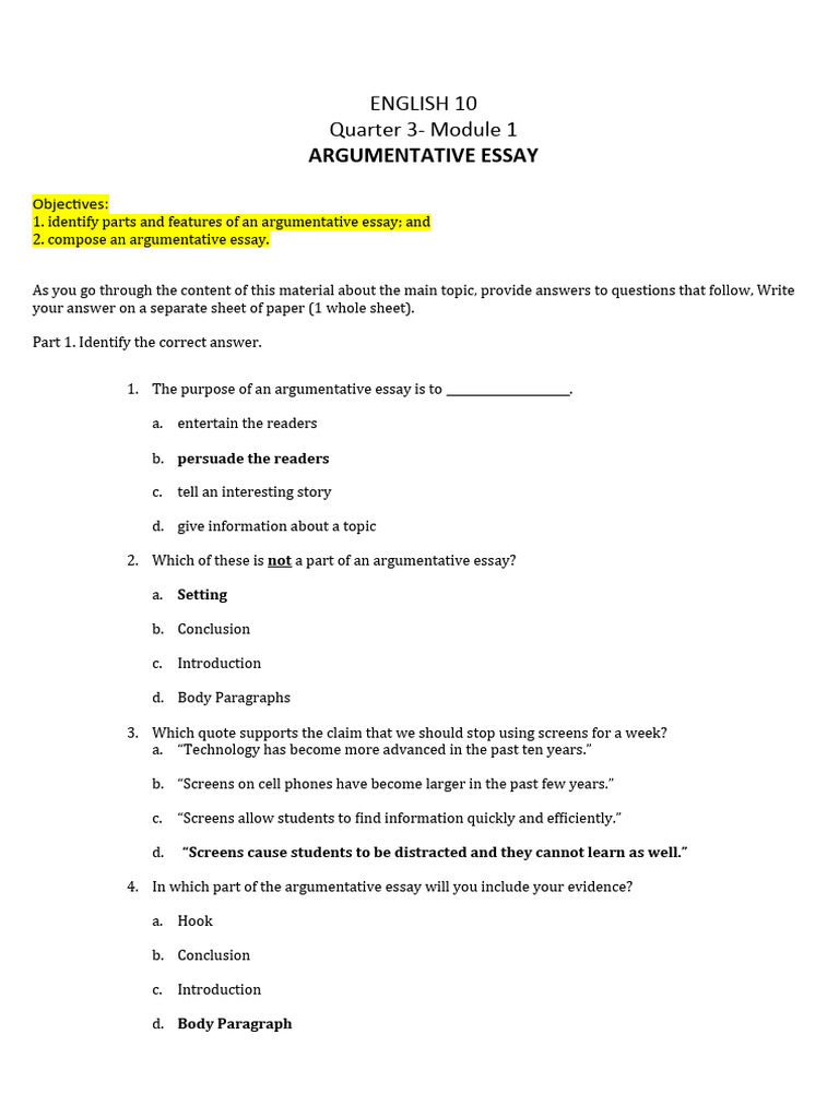 English 10 Task 1 and 2 | PDF | Essays | Argument