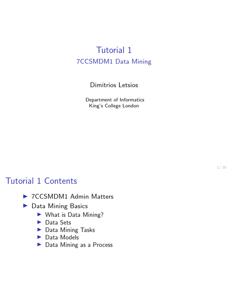Tutorial Pres 1 | PDF | Statistical Classification | Data Mining