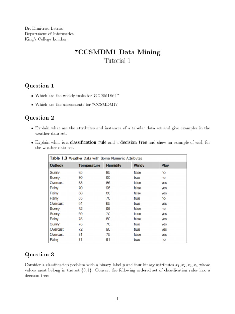 Tutorial 1 | PDF | Statistical Classification | Algorithms