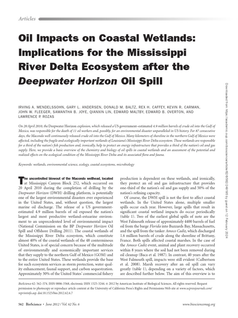 Implication For The Mississippi River Delta Ecosystem After The ...