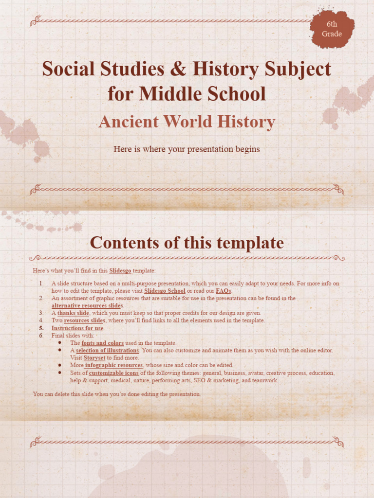 Social Studies History Subject For Middle School 6th Grade Ancient ...