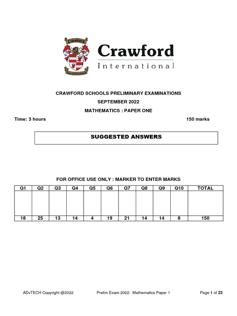 2022 Prelim P1 Memo | PDF | Function (Mathematics) | Mathematics