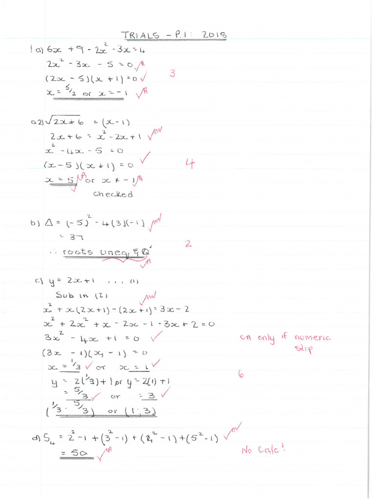 Trials Paper 1 Memo 2018 | PDF
