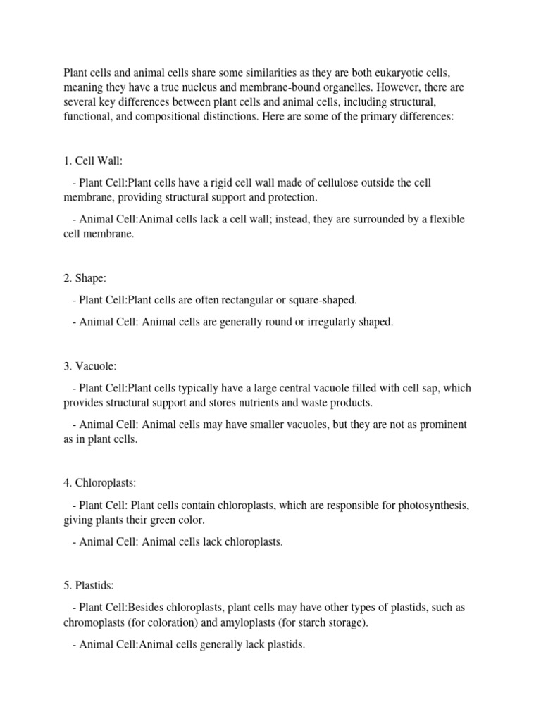 Plant vs. Animal Cells: Key Differences | PDF | Cell (Biology ...