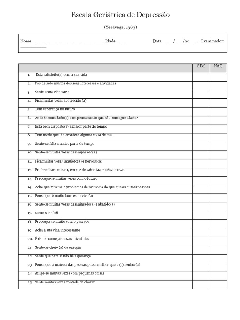 Escala Geriátrica de Depressão | PDF | Autoajuda