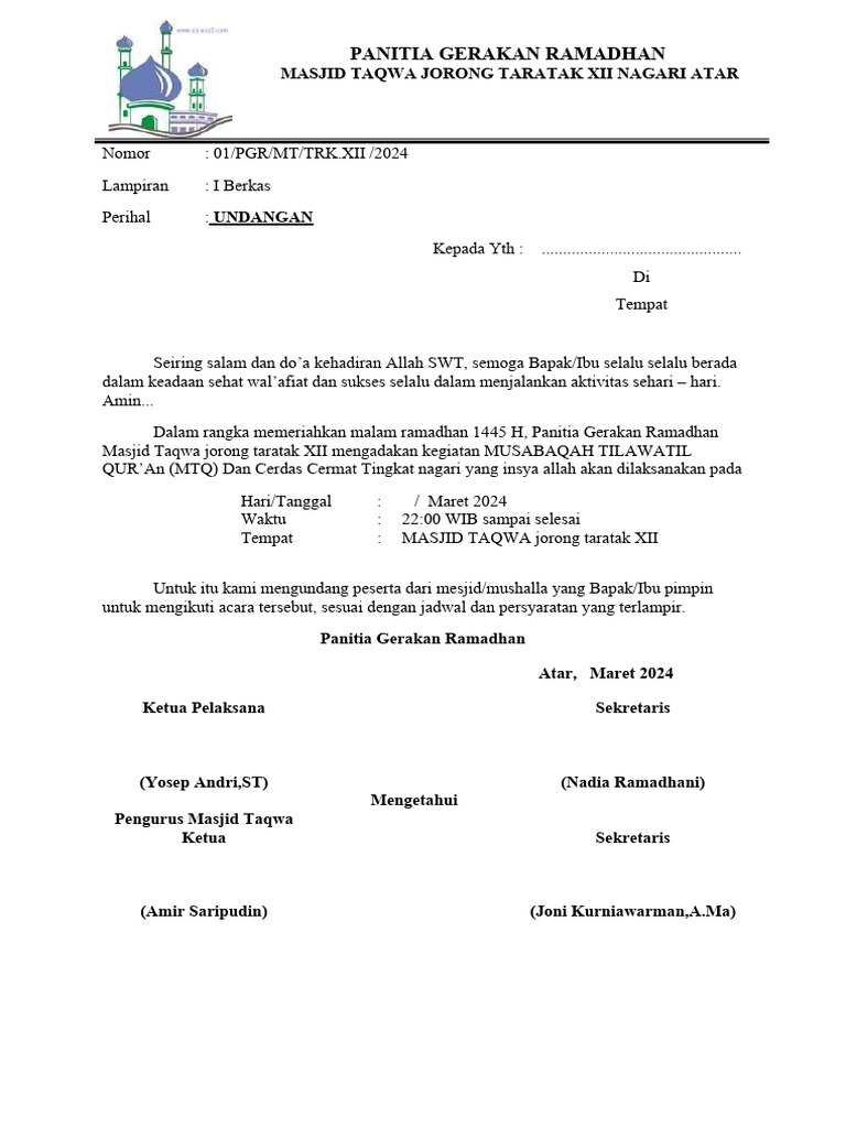 Surat Undangan MTQ | PDF