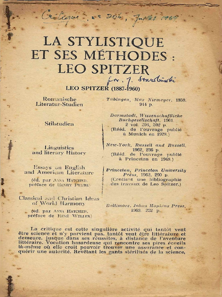 Starobinski - La Stylistique Et Ses Méthodes - Leo Spitzer | PDF