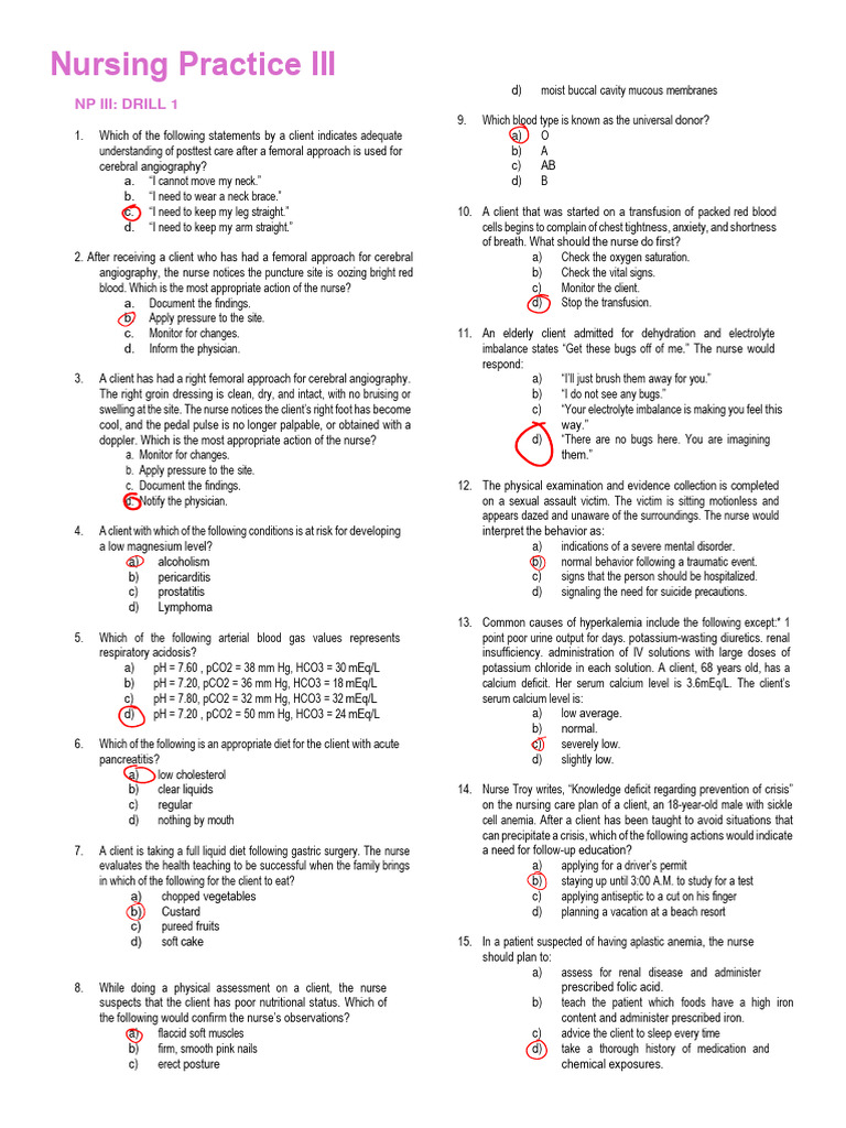 NP 3. Compiled Questions | PDF | Blood Transfusion | Pain