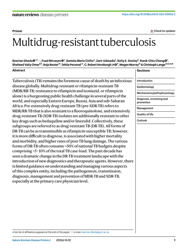 Multidrug-Resistant Tuberculosis: Disease Primers | PDF | Tuberculosis ...