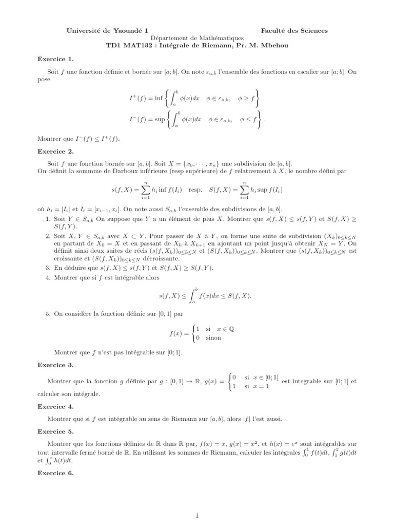 Intégrales de Riemann et propriétés | PDF | Intégral | Relations ...