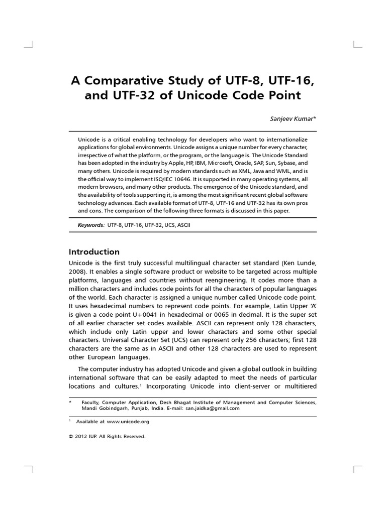 Week 4 - A Comparative Study of UTF-8 UTF-16 and UTF-32 | PDF