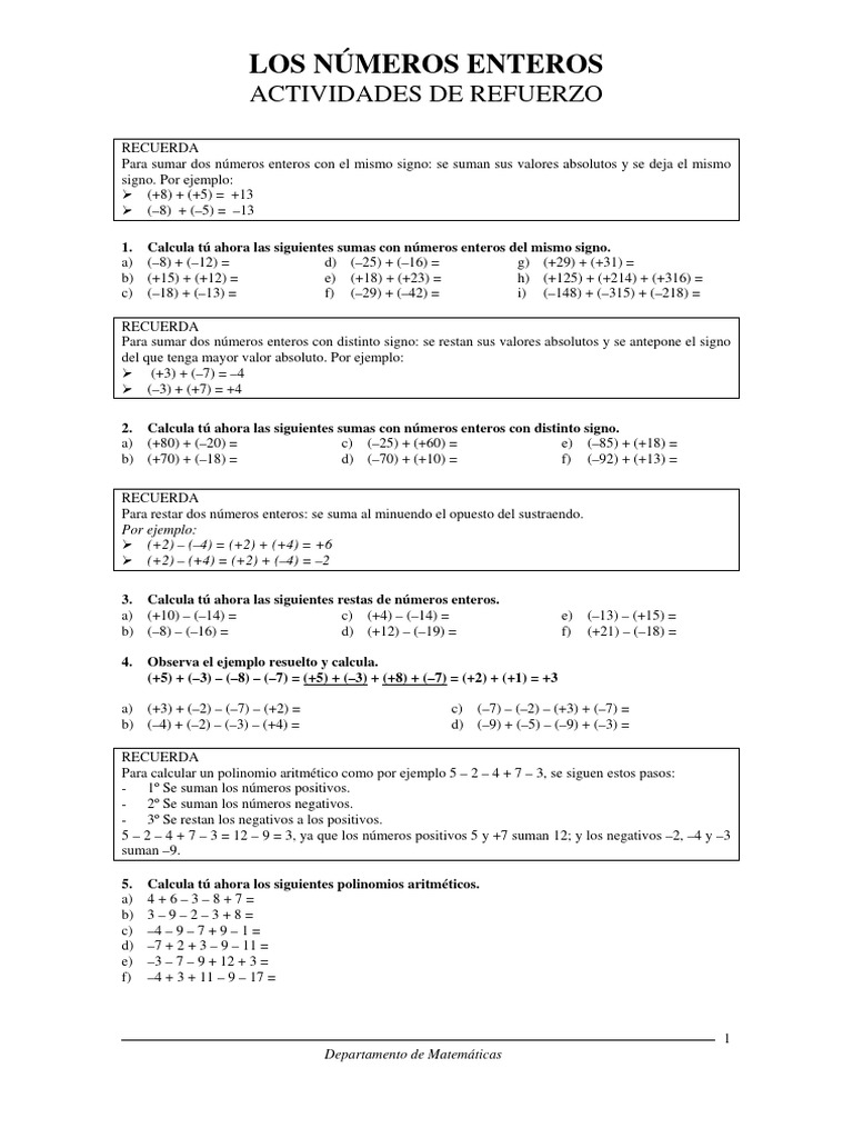 Problemas de Enteros | PDF | Multiplicación | Sustracción