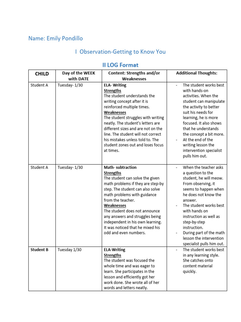 Child Observation - Assessment Portfolio - 2 1 | Download Free PDF ...
