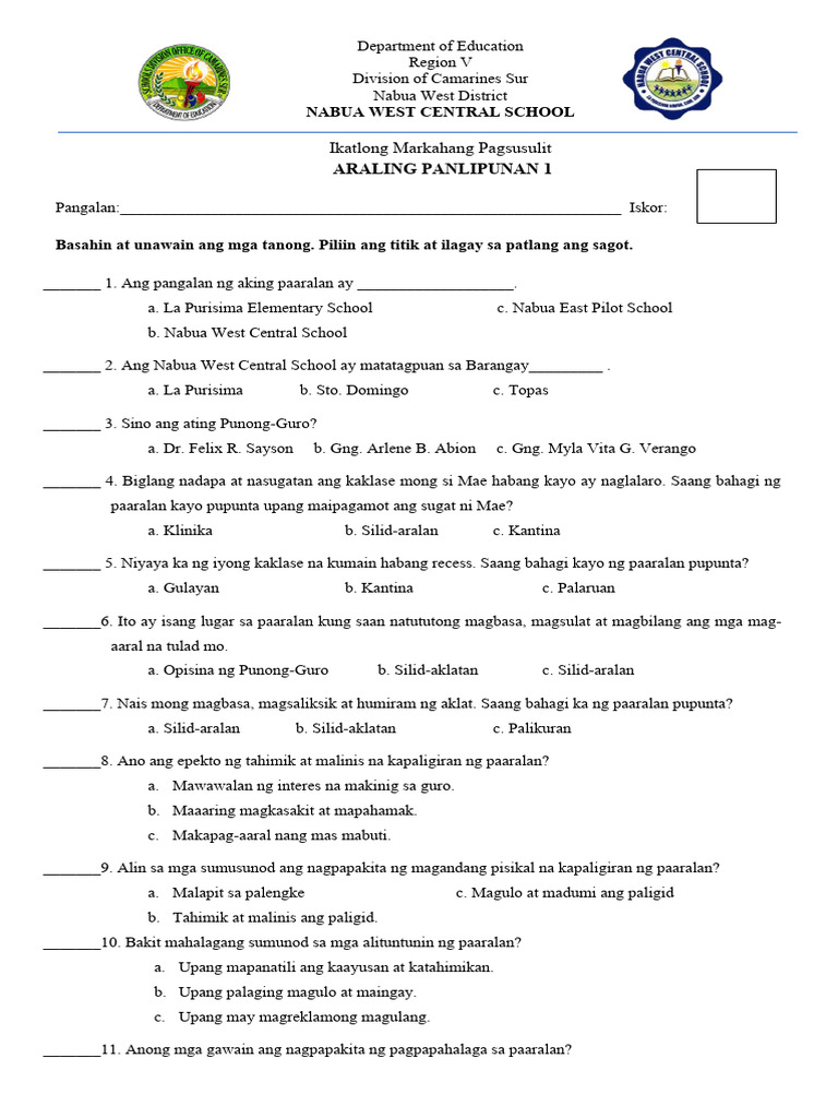 3rd Periodical Test - Aral - Pan 1 | PDF