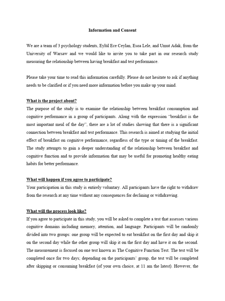 Information and Consent | PDF | Cognition | Behavioural Sciences