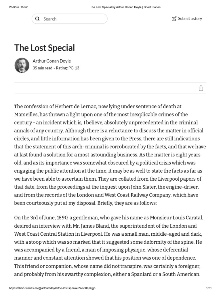 The Lost Special by Arthur Conan Doyle - Short Stories | PDF | Sherlock Holmes