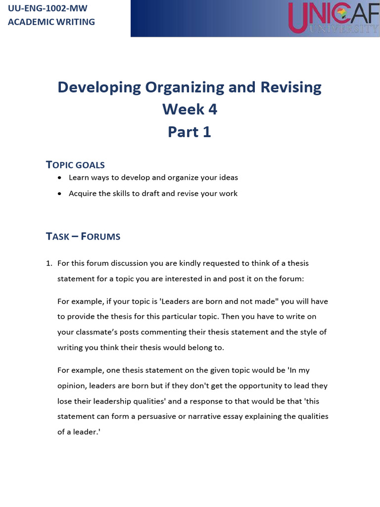 Week 4 - Developing, Organizing and Revising - Part 1 | PDF | Essays ...