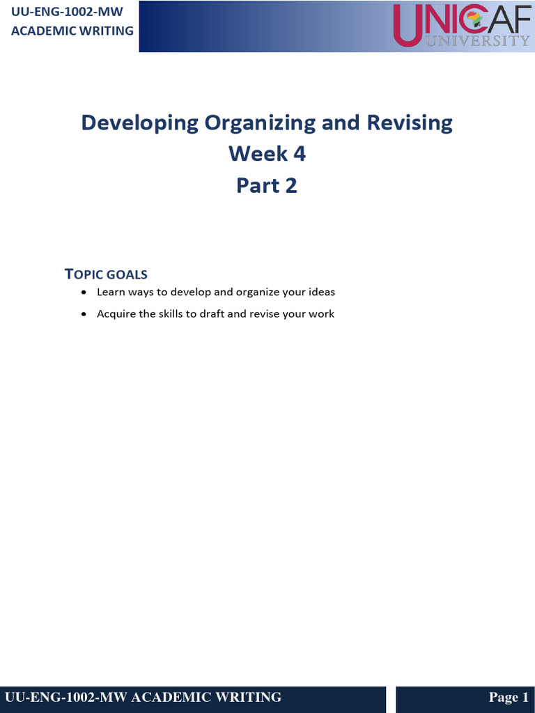 Week 4 - Developing, Organizing and Revising - Part 2 | PDF