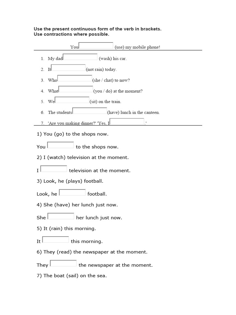 Present Continuous Verb Exercises | PDF