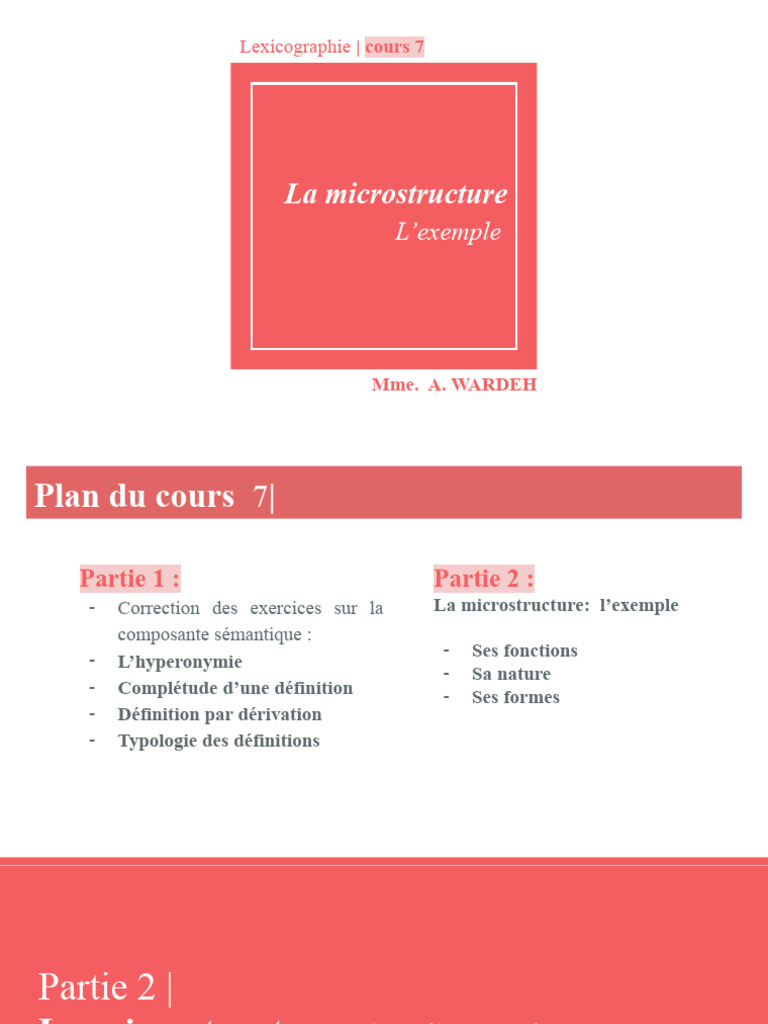 Françaises - S2 - LExicographie - Mme WARDEH Licence - Cours 7-2 | PDF ...