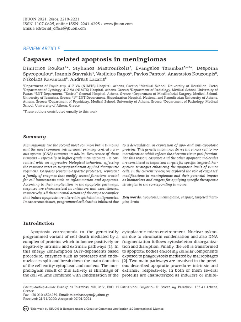 Caspases Meningiomas Jbuon 26 (6) 2021 | PDF | Apoptosis | Caspase