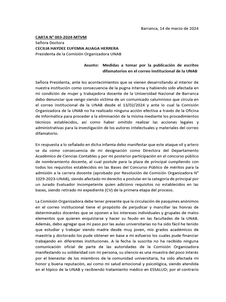 Carta 003-2024-Mtvm-Queja de Magna | PDF