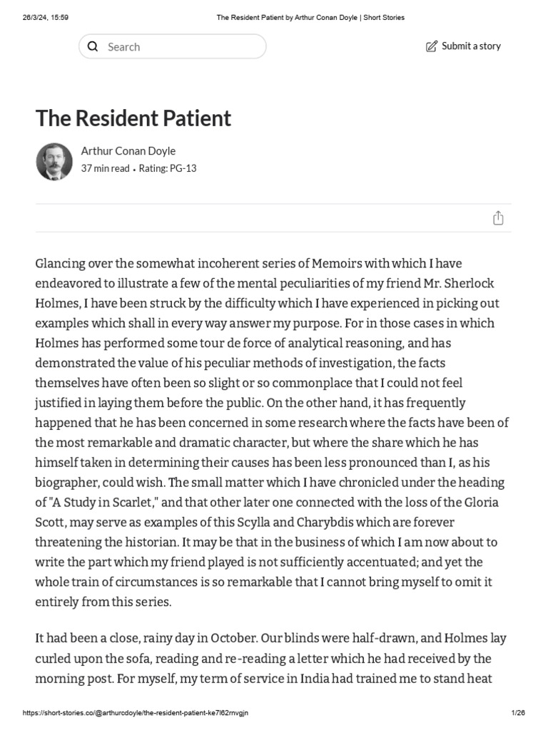 The Resident Patient: Sherlock Holmes Mystery | PDF | Sherlock Holmes