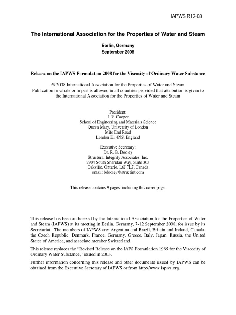 IAPWS - Viscosity of Water and Steam | Download Free PDF | Viscosity ...