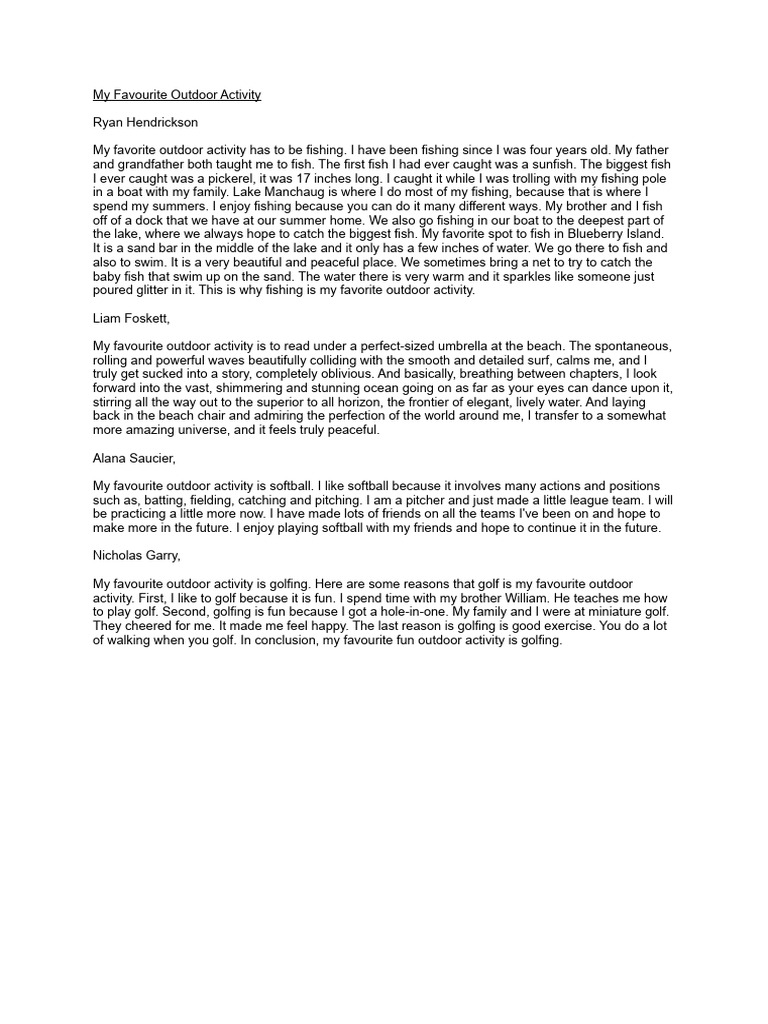 My Favorite Outdoor Activities Essay | PDF