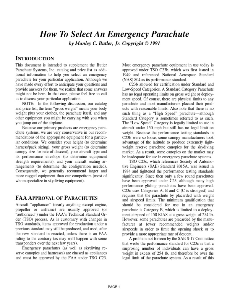 Manual Butler Parachutes Rettungsgereat | PDF | Parachute | Parachuting