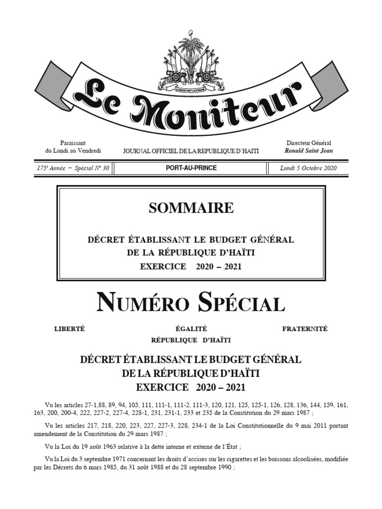 Budget Général Haïti 2020-2021 | PDF | Budget | Droit d'accise