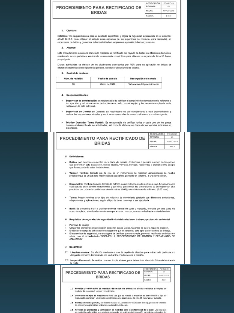 Procedimiento para Rectificado de Bridas | PDF