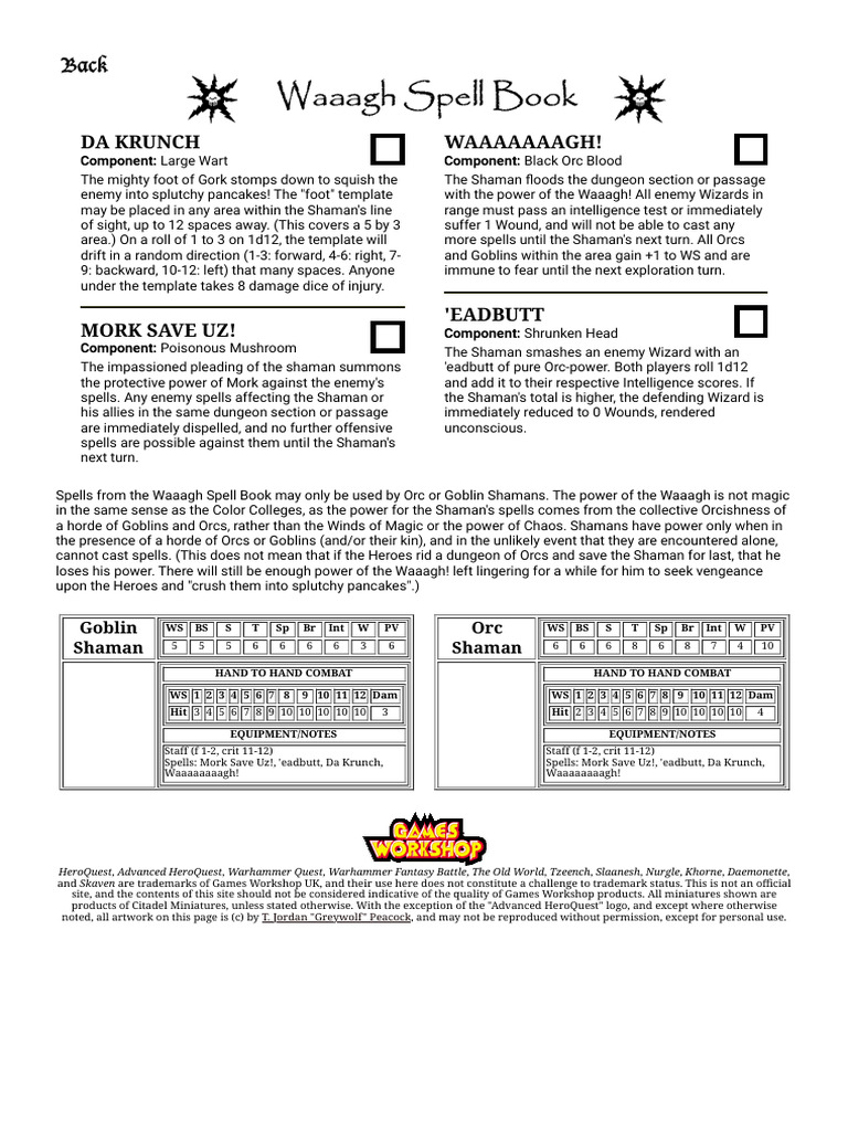 Waaagh Spell List | PDF | Fantasy | Gaming
