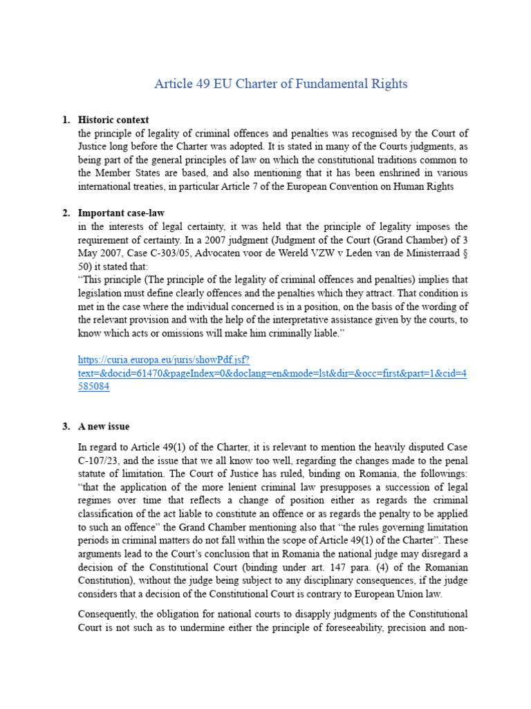 Article 49 of the EU Charter Explained | PDF | Ex Post Facto Law ...