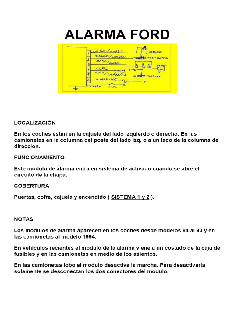ALARMA FORD. Este modulo de alarma entra en sistema de activado cuando ...