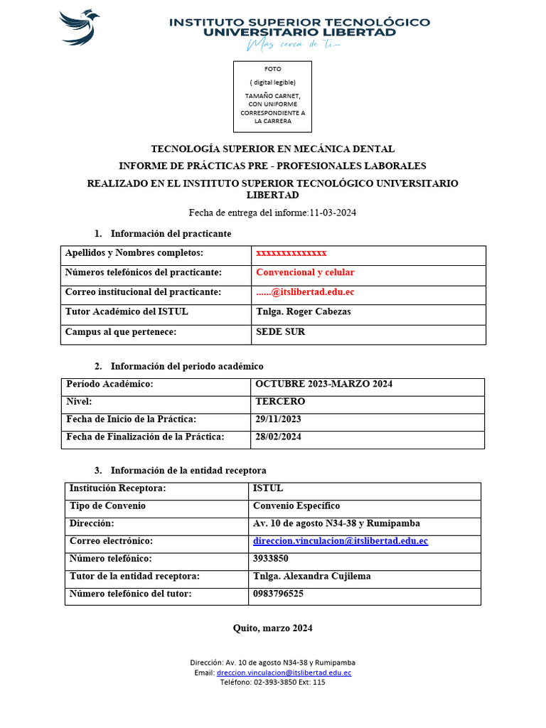 Portada Informe Final de Prácticas Preprofesionales-Lab | PDF