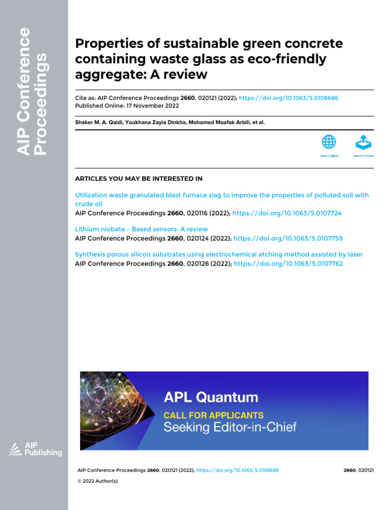 Properties of Sustainable Green Concrete Containing Waste Glass As Eco ...