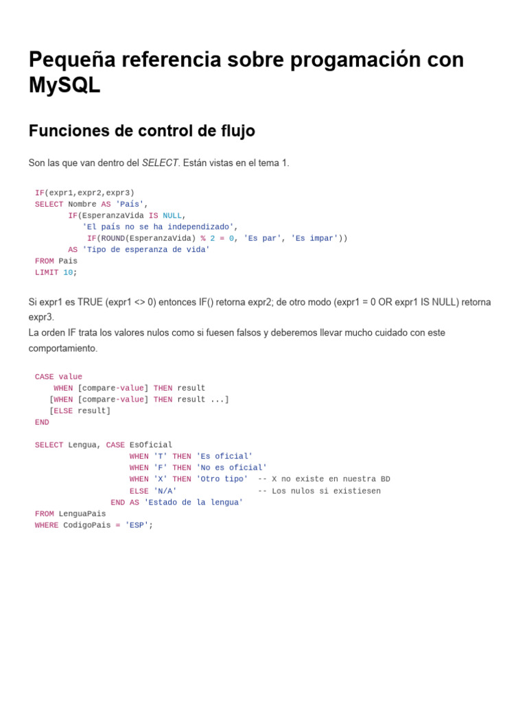 Pequeña Referencia Sobre Programación Con MySQL V1.0 | PDF | Datos de ...