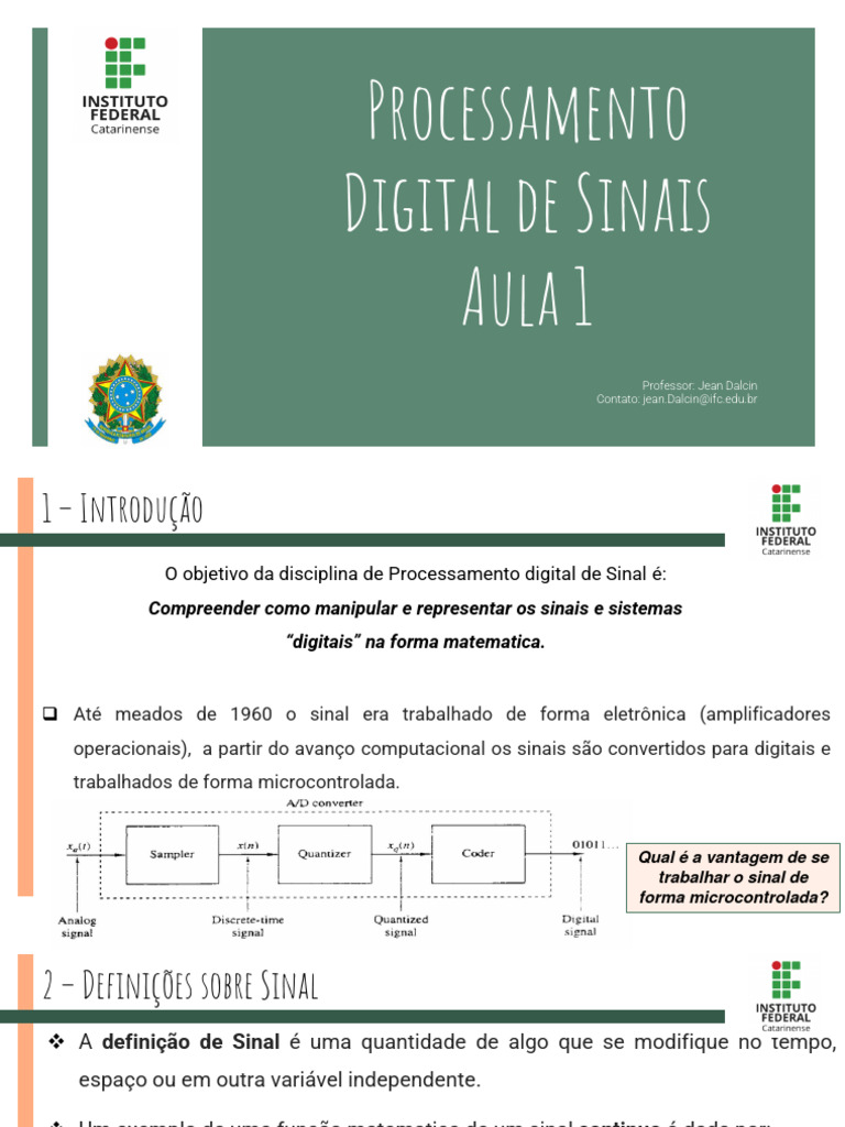 Aula 1 - Processamento Digital de Sinal - Sinais em Tempo Discretos | PDF | Frequência | Onda ...