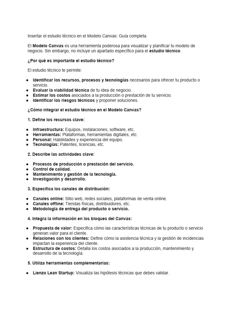 Como Insertar El Estudio Tecnico en El Modelo Can... | PDF | Business Como Insertar El Estudio Tecnico en El Modelo Can... | PDF | Business