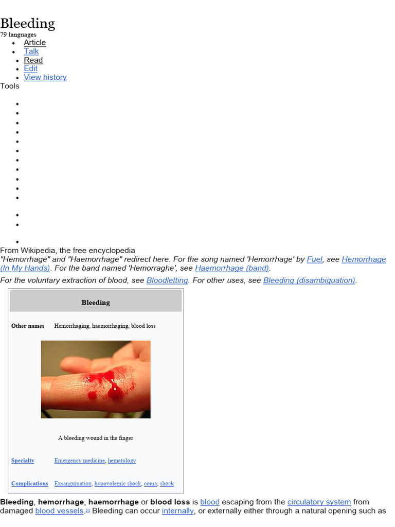 Bleeding Talk Edit View History Pdf Bleeding Medical Specialties
