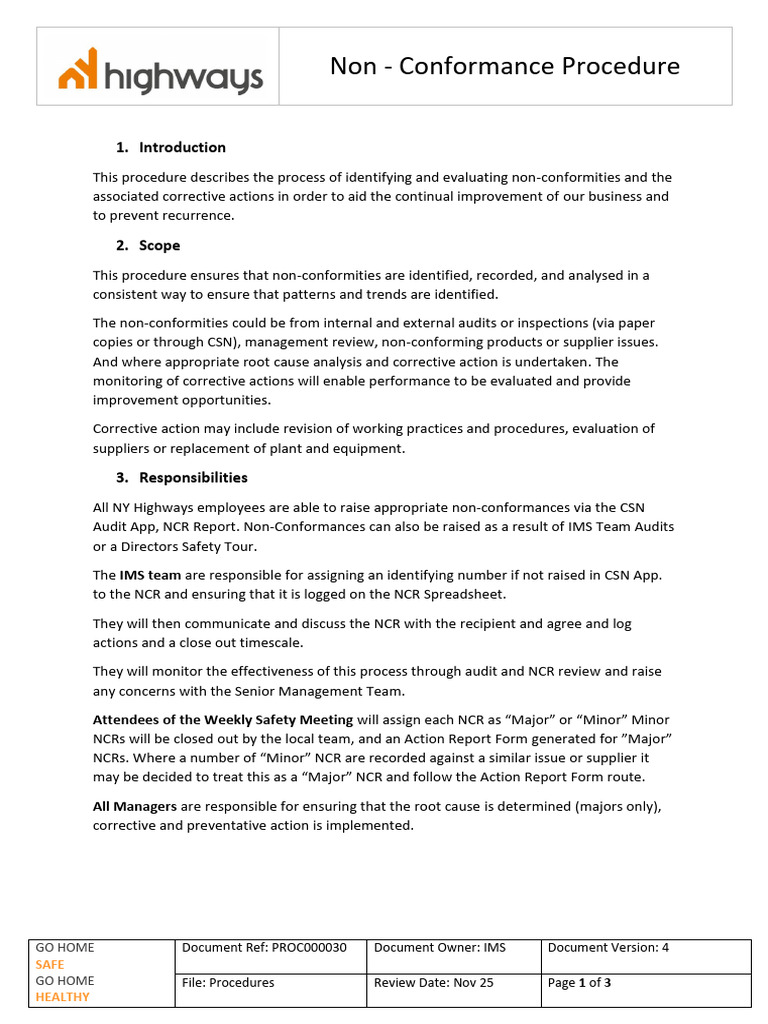 Non Conformance Procedure 11 23 | PDF | Business